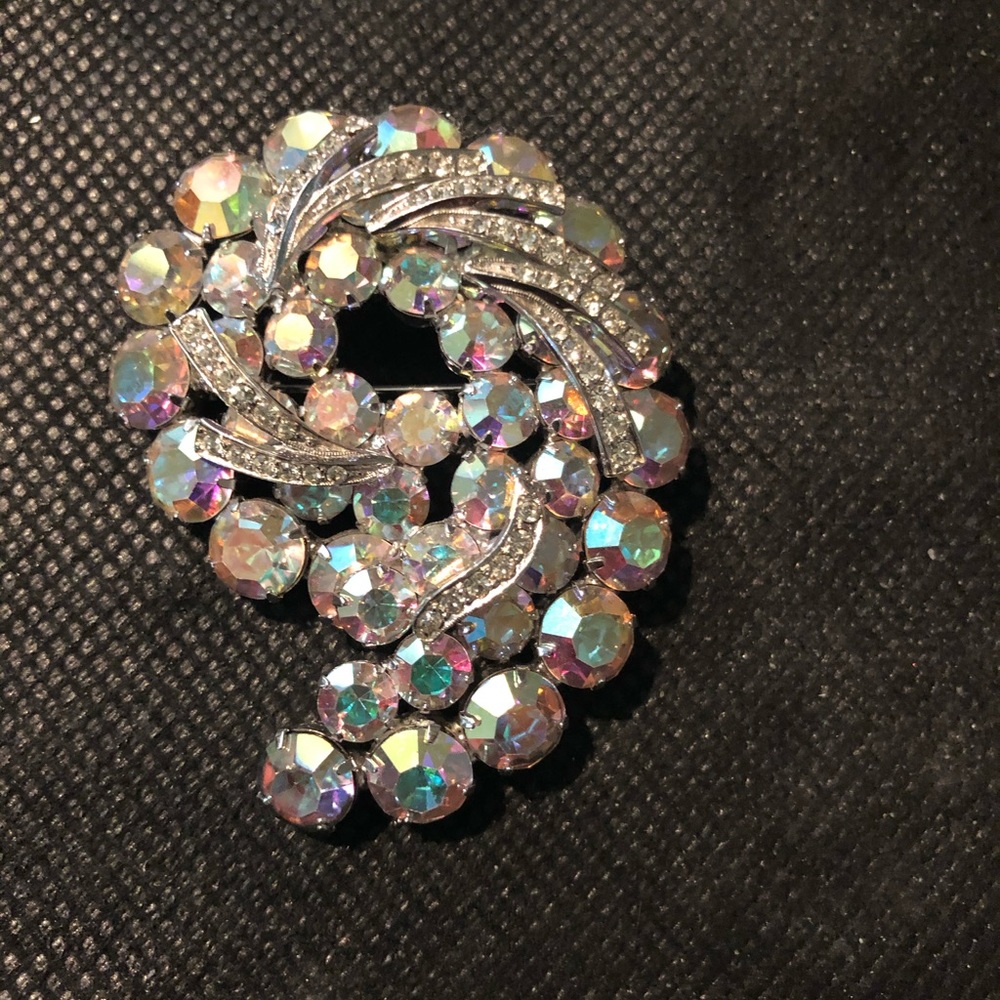 Clear Vintage Rhinestone Encrusted Pin Glitzy - Gem
